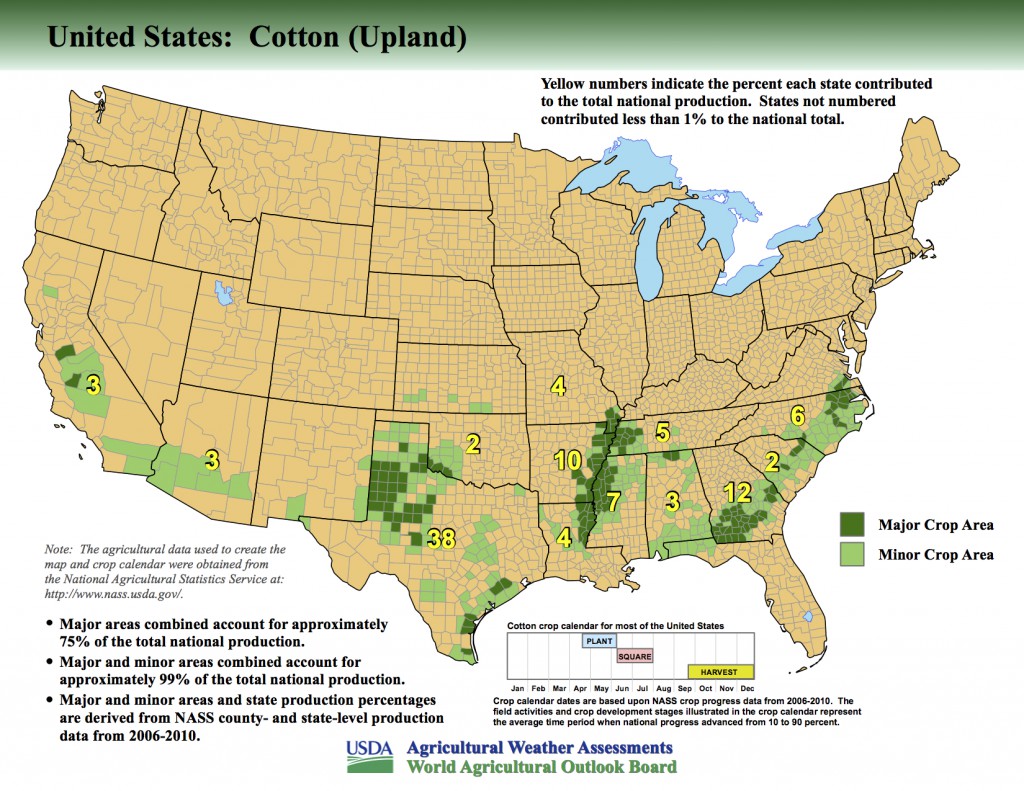 USDA Releases New Maps Identifying Major Crop Producing Areas: Cotton